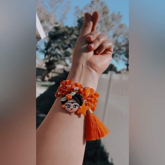 Jewelry | Frida Kahlo Set Of 4 Orange Crystal Beaded Little Frida ...